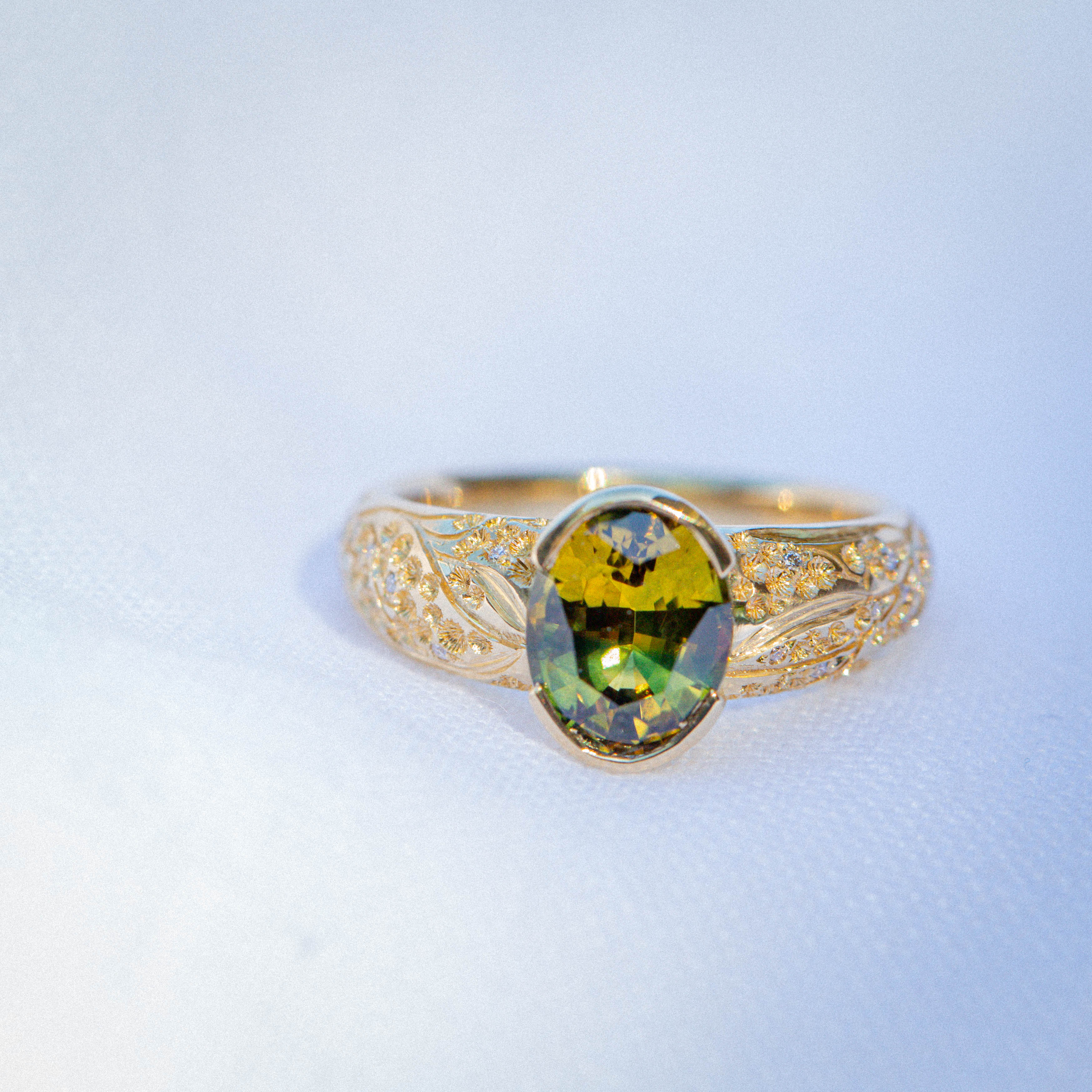 Daintree | "Komorebi - Golden Wattle" | Hand Engraved Sapphire Ring ...